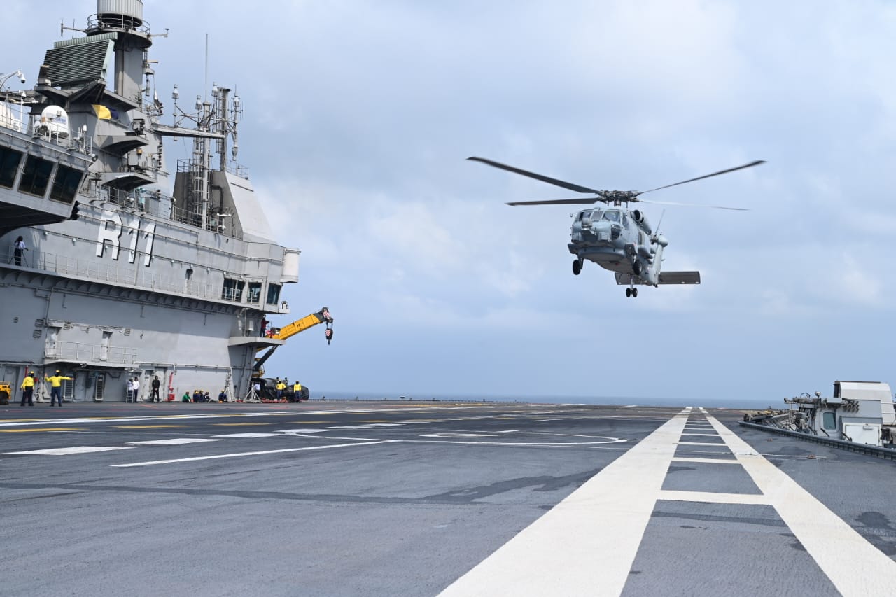 Maiden Landing of MH-60 Romeo Helicopter on INS Vikrant