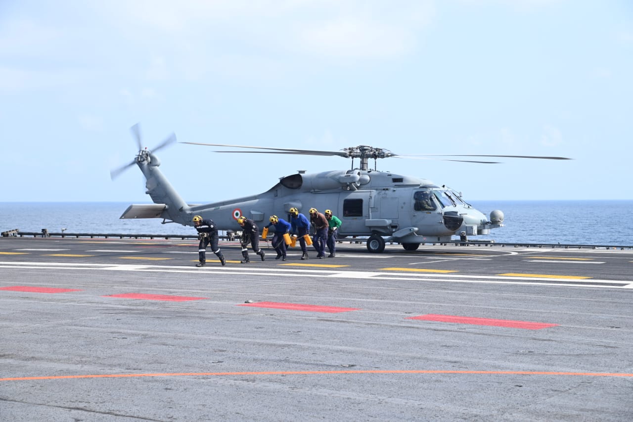 Maiden Landing of MH-60 Romeo Helicopter on INS Vikrant