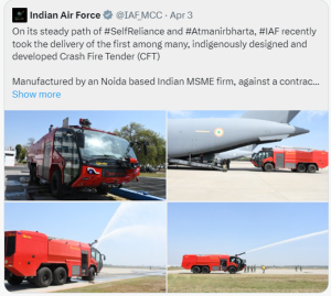 IAF Receives First Indigenously Designed Crash Fire Tender